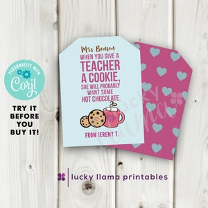 Editable Teacher Cookie and Hot Chocolate Gift Tag - Instant Download ...