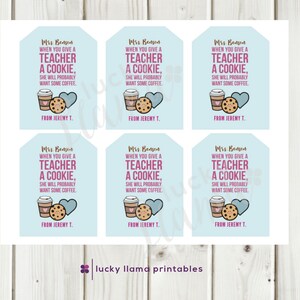 Editable Teacher Cookie and Coffee Gift Tag - Instant Download - Etsy
