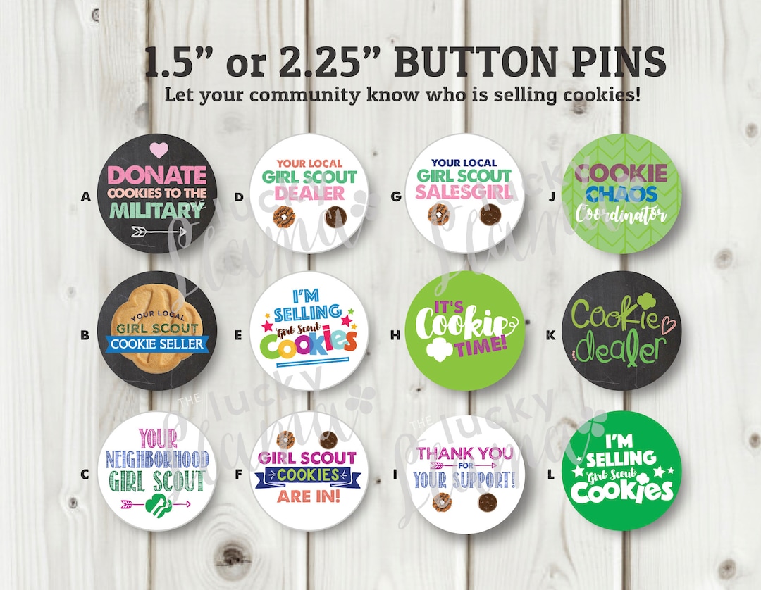 Girl Scout Cookie Button Pins Size 1.5 or 2.25 4 Pack choose Your ...