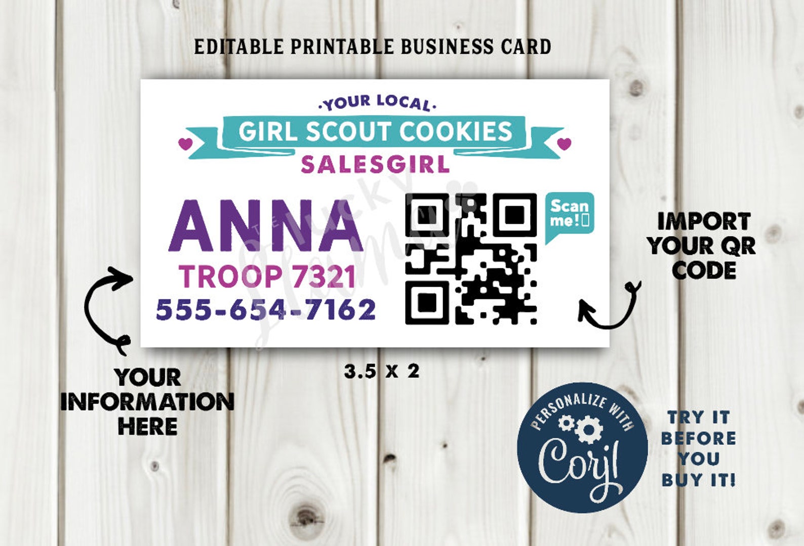 Editable Girl Scout Cookie Business Card QR Code Digital | Etsy