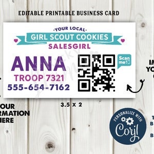 Editable Girl Scout Cookie Business Card - QR Code - Digital File Only ...