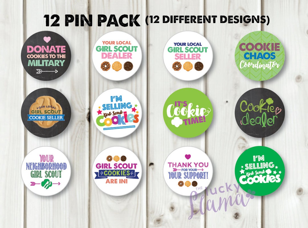 Girl Scout Cookie Button Pins - Size 1.5" or 2.25" - 12 Pack - 12 ...