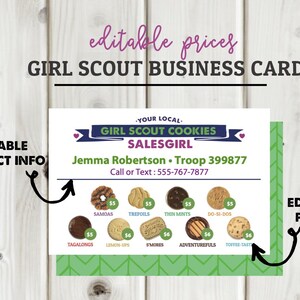 Editable LBB and ABC Girl Scout Cookie Business Cards - Digital File ...