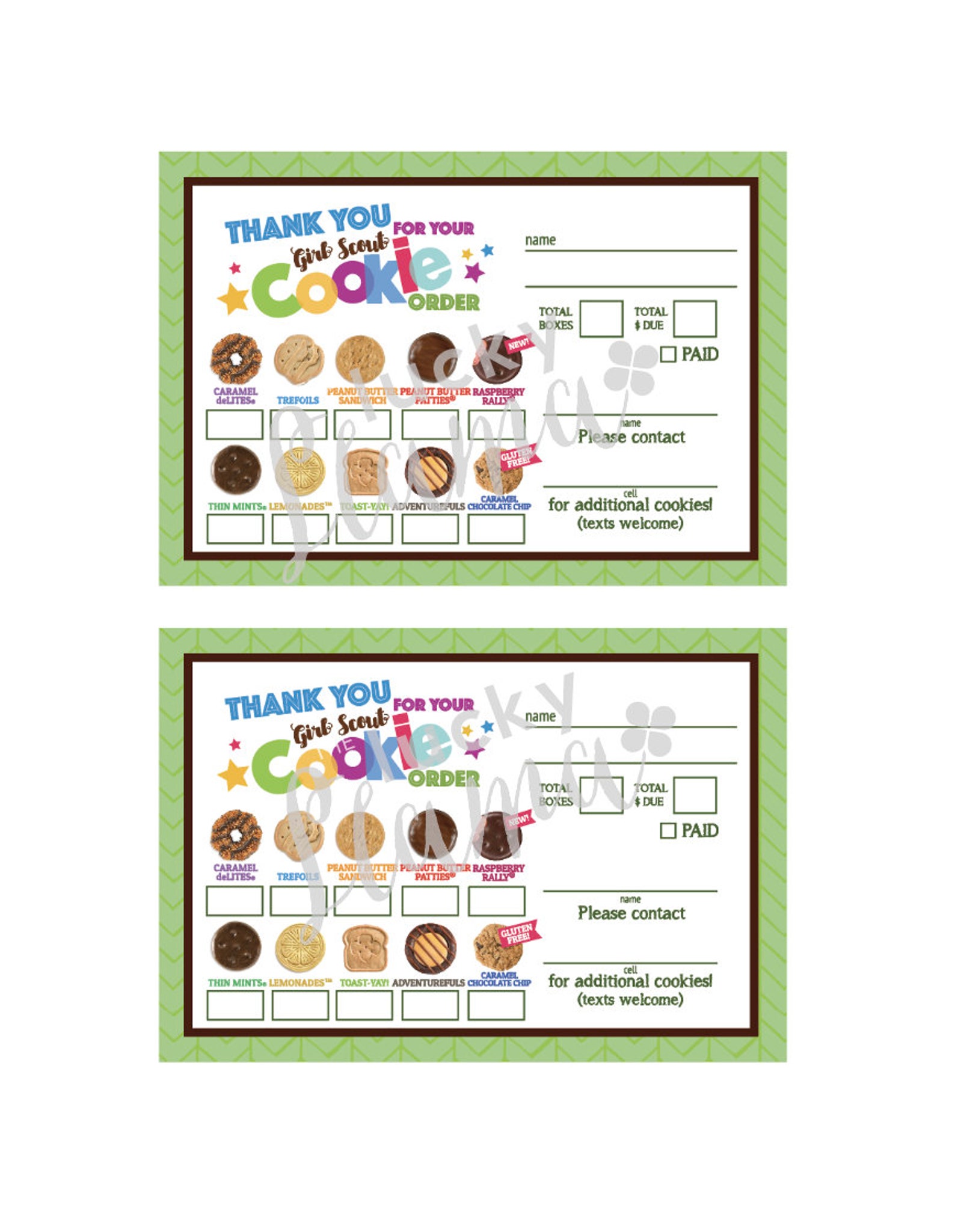 ABC Girl Scout Cookie Order Form/receipt 10 Cookies Instant - Etsy