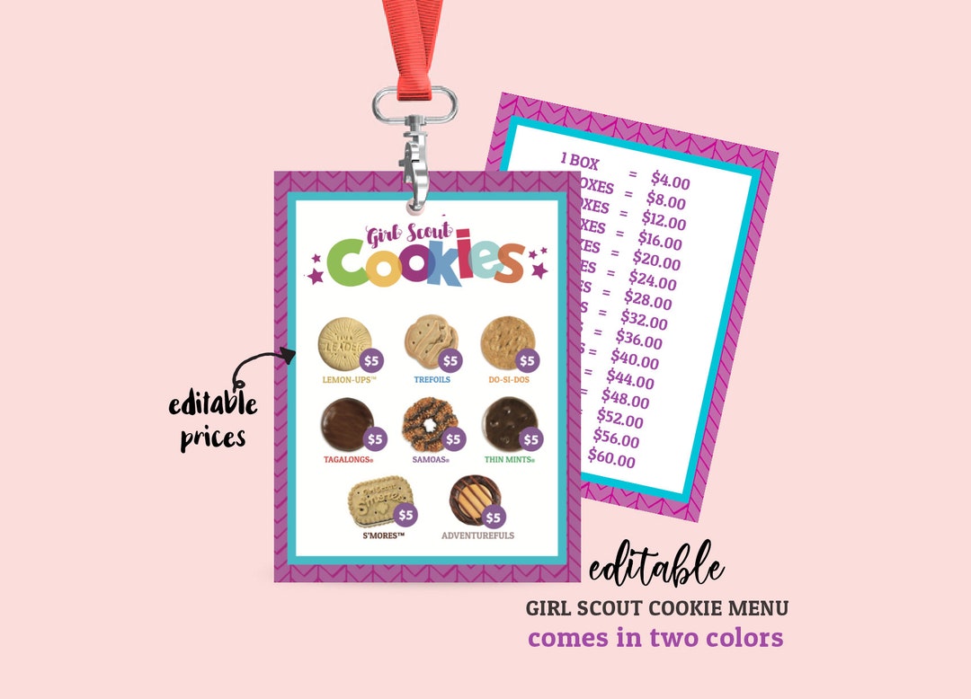 LBB Girl Scout Cookie Lanyard - 8 Cookies (no Toffee Tastic) Editable ...