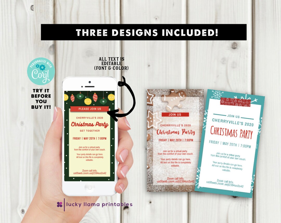 3 Digital Invite Designs - Virtual Party Invite - Email, Text or ...