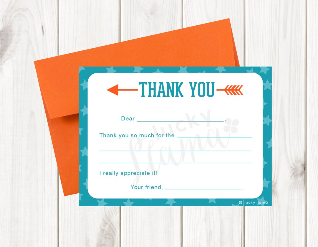 Kids Fill in the Blank Thank You Cards Printable - Instant Download - Etsy
