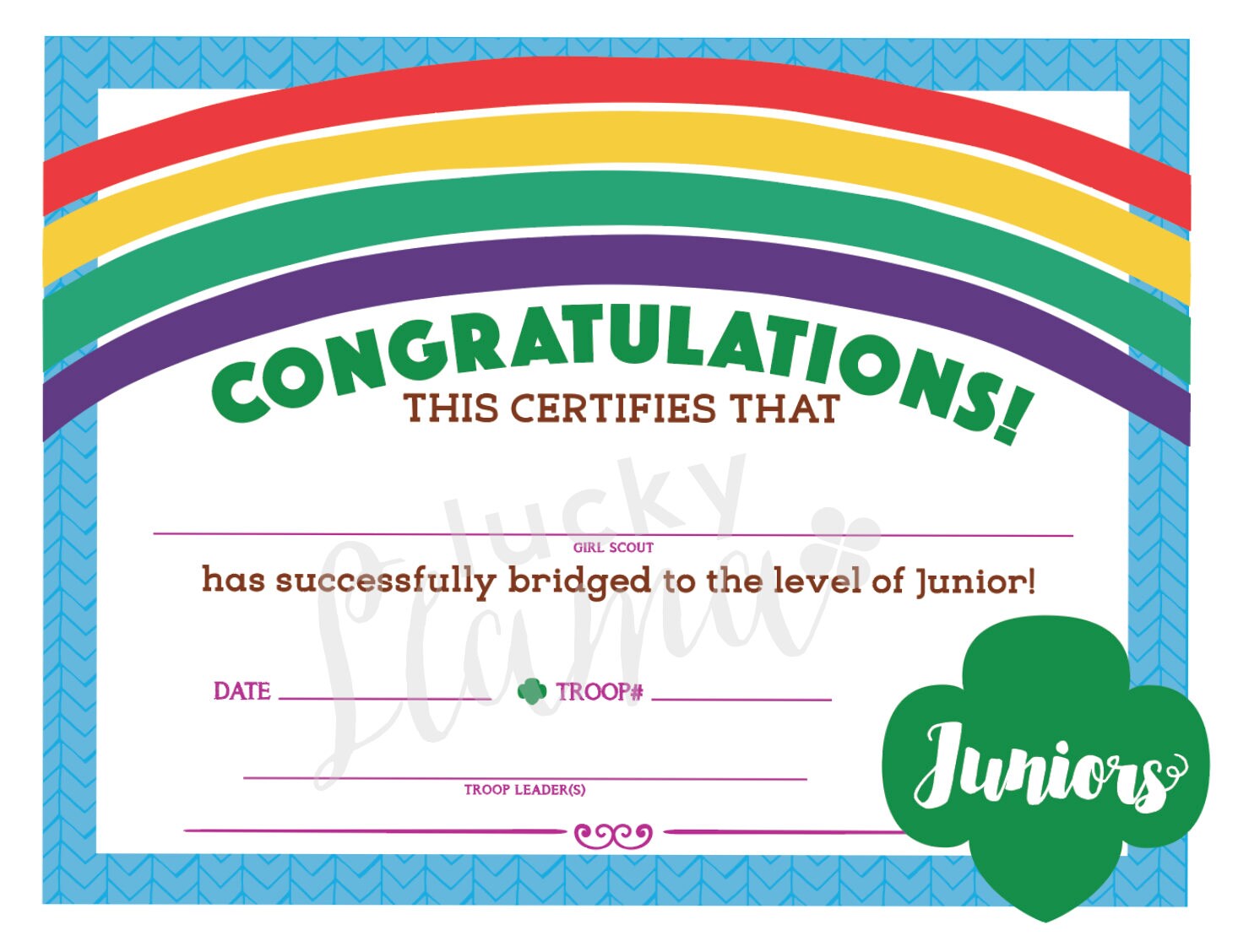 Girl Scouts Bridge to Juniors Certificate Instant Download | Etsy