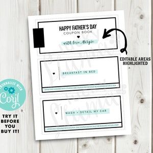 Editable Father's Day Coupon Book Instant Download - Etsy