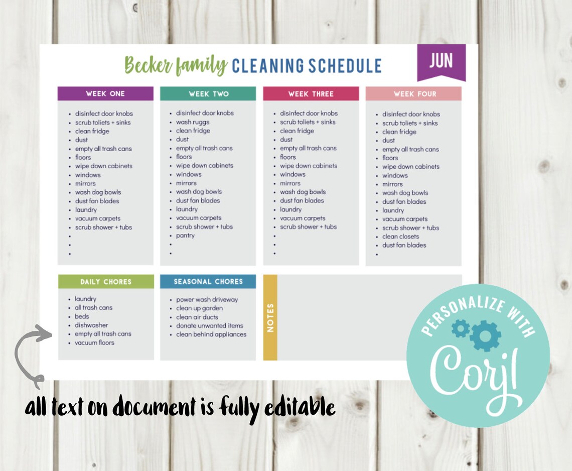 Editable Monthly Chore Chart Instant Download - Etsy