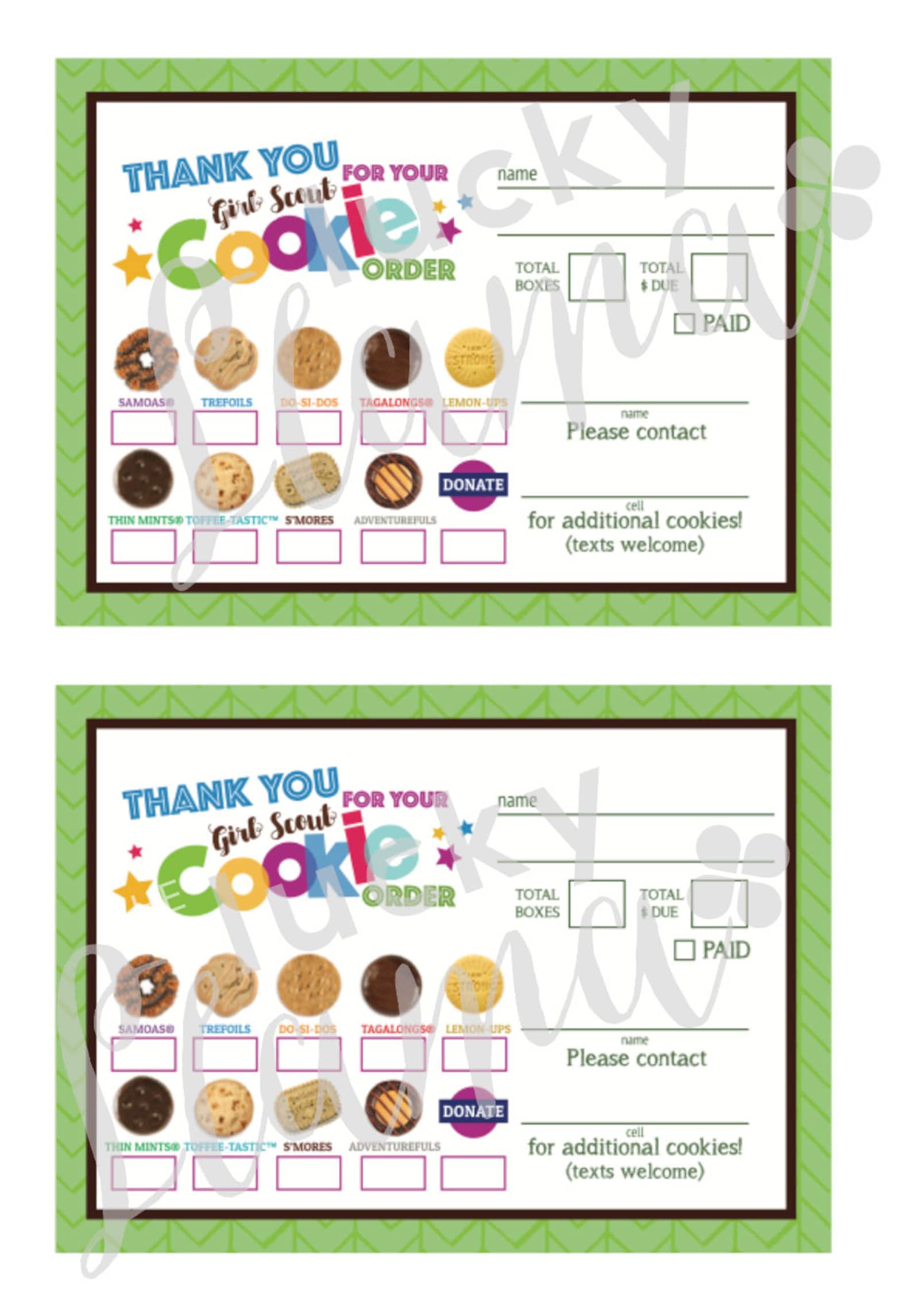 Lbb Girl Scout Cookie Order Form Receipt All 9 Cookies Etsy