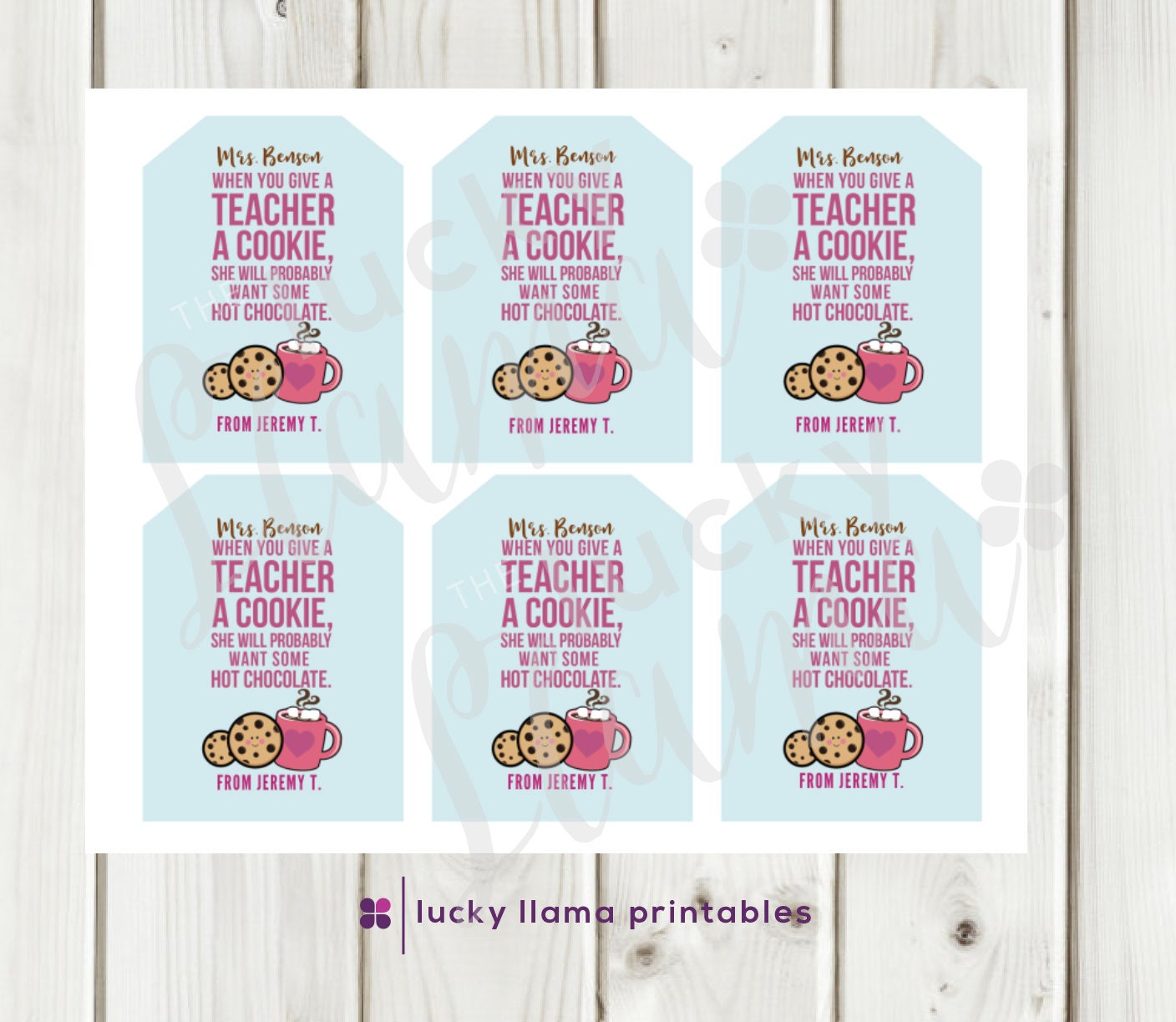 Editable Teacher Cookie and Hot Chocolate Gift Tag Instant - Etsy