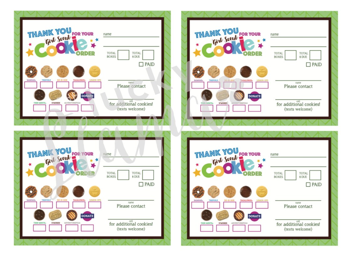 LBB Girl Scout Cookie Order Form/receipt 8 Cookies Gf | Etsy