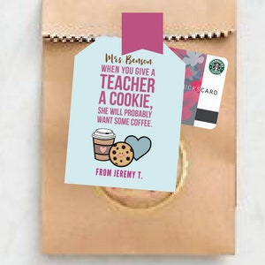Editable Teacher Cookie and Coffee Gift Tag - Instant Download - Etsy