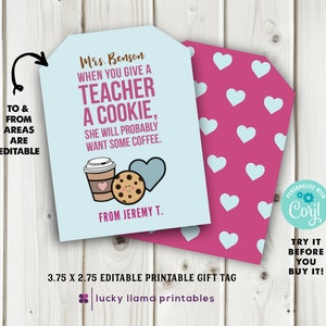 Editable Teacher Cookie and Coffee Gift Tag - Instant Download - Etsy