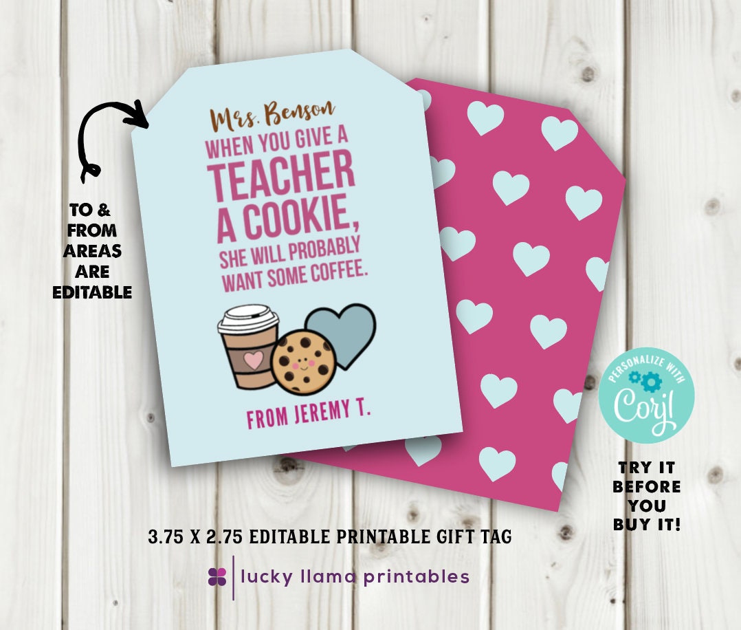 Editable Teacher Cookie and Coffee Gift Tag Instant - Etsy España