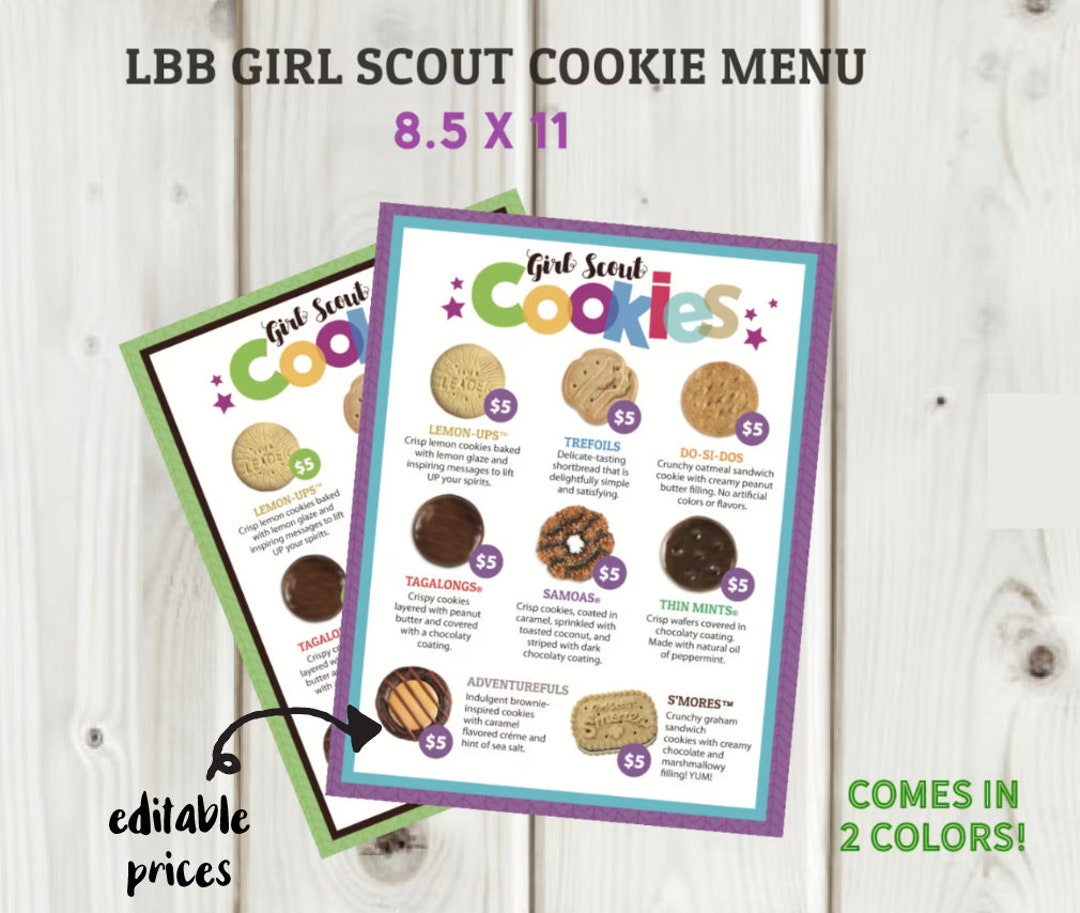 LBB Girl Scout Cookie Menu (8 Cookies, No GF Cookie) Editable Prices ...