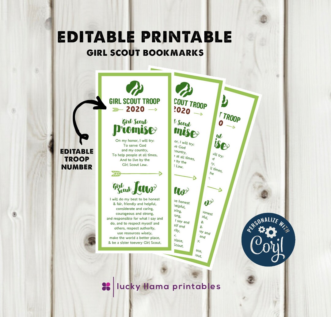 Editable Girl Scout Bookmarks - Printable - Digital File Only - Etsy UK