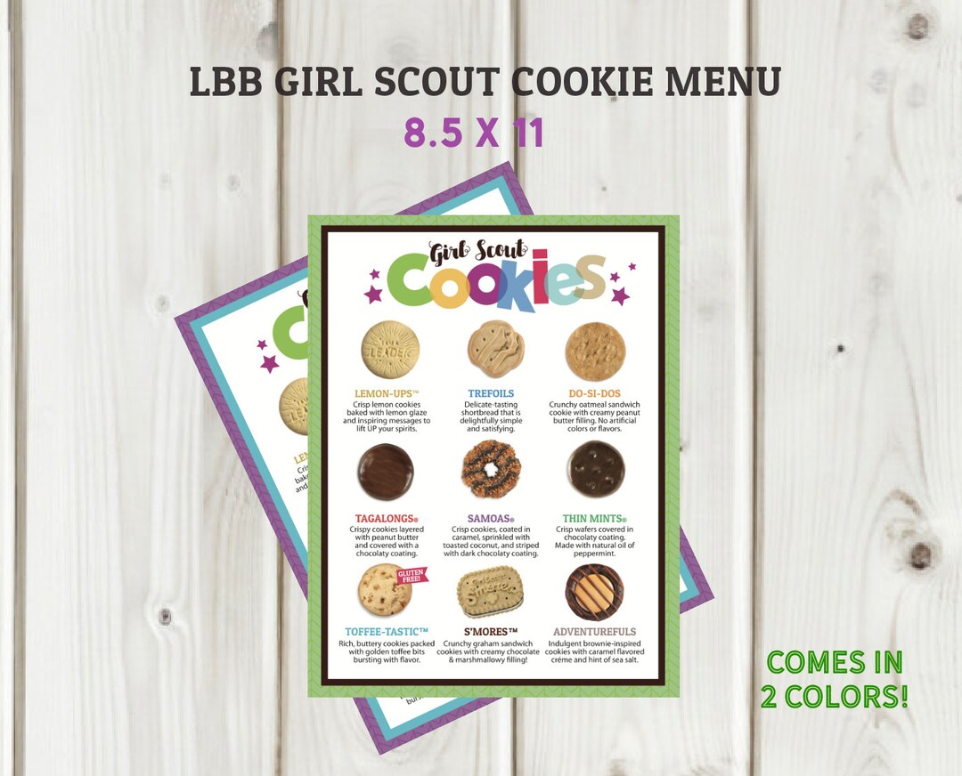 LBB Girl Scout Green Cookie Menu (all 9 Cookies) - 8.5 X 11 Printable ...