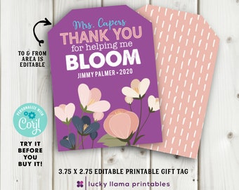 Editable Mint Thank You Gift Tag Instant Download | Etsy