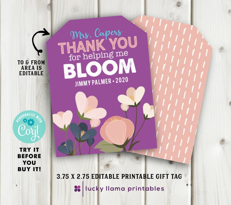 Editable Thank You for Helping Me Bloom Gift Tag Teacher or - Etsy