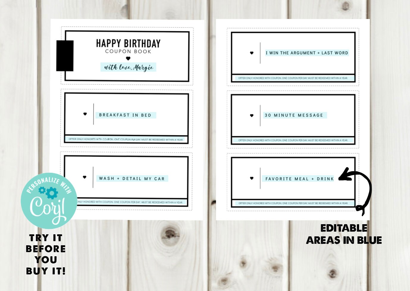 Editable Birthday Coupon Book Instant Download - Etsy