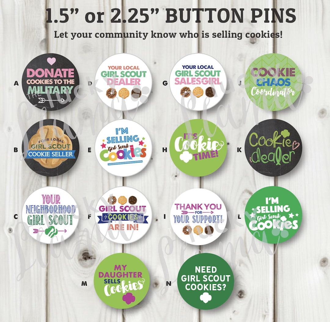 Girl Scout Cookie Button Pins - Size 1.5" or 2.25" - 4 Pack (choose ...