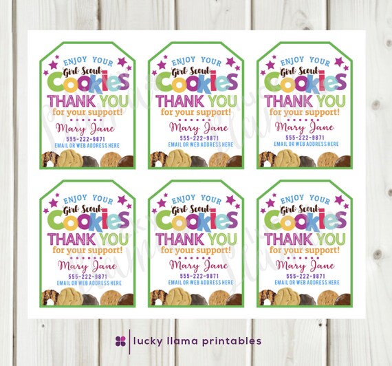 Girl Scout Cookie Tags Printables Girl Scout Cookies Thank You | TPT