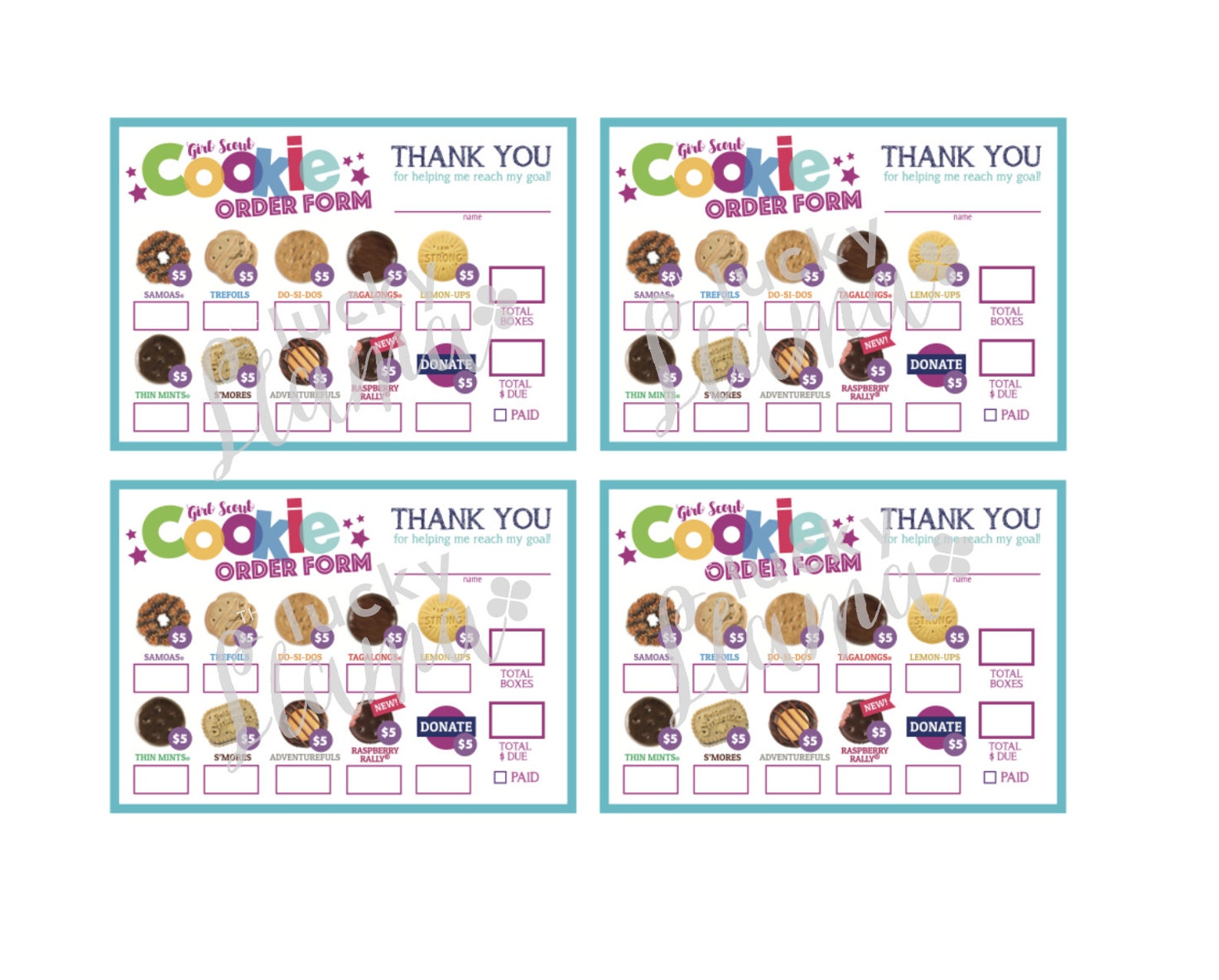 LBB Girl Scout Cookie Order Form 9 Cookies No Gf Cookie - Etsy