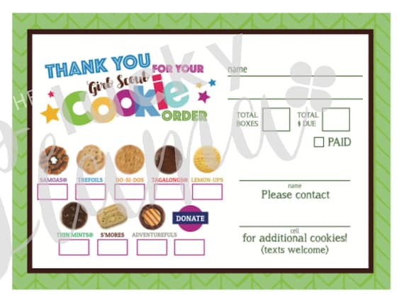 LBB Girl Scout Cookie Order Form/receipt 8 Cookies Gf - Etsy