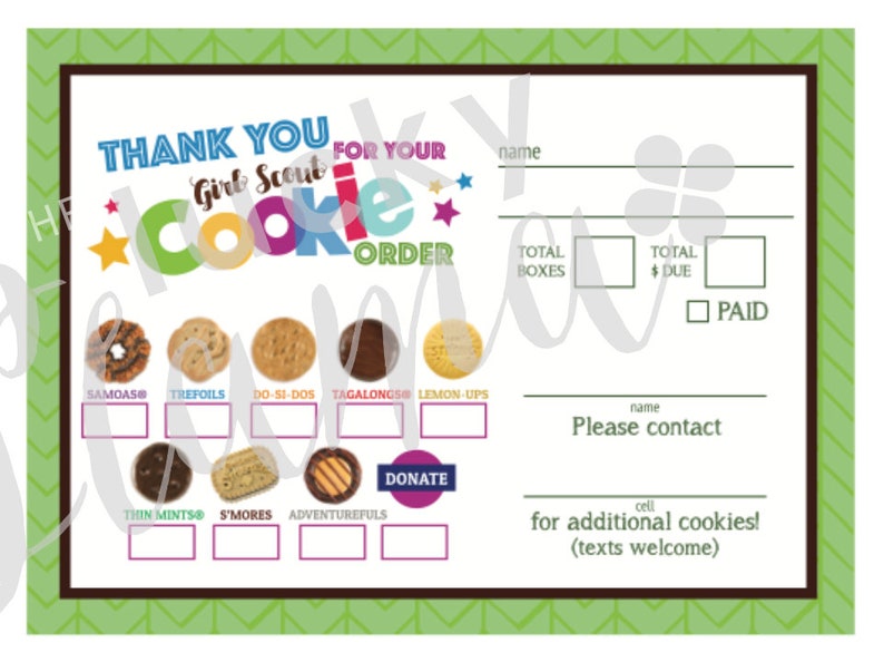 Lbb Girl Scout Cookie Order Form Receipt 8 Cookies Gf Etsy