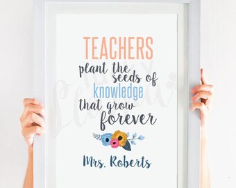 Teacher Gift, Personalized Teacher Gift Printable, Teacher Quote ...