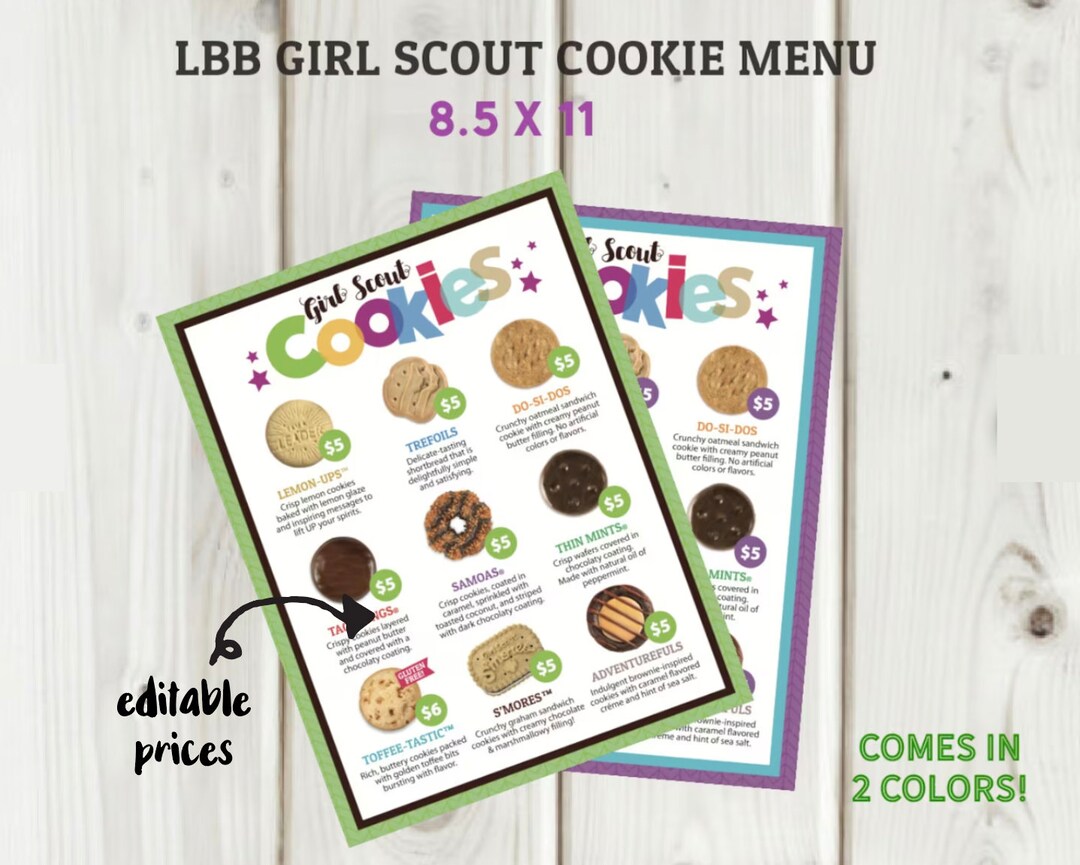 LBB Girl Scout Cookie Menu (all 9 Cookies) - Editable Prices - 8.5 X 11 ...