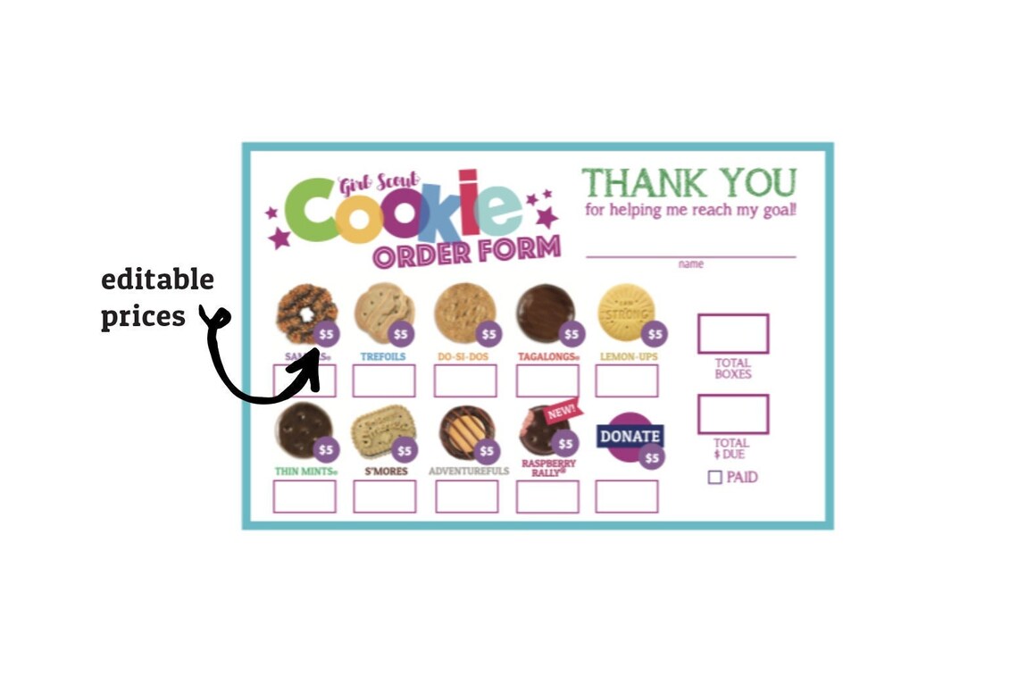 LBB Girl Scout Cookie Order Form 9 Cookies No Gf Cookie - Etsy
