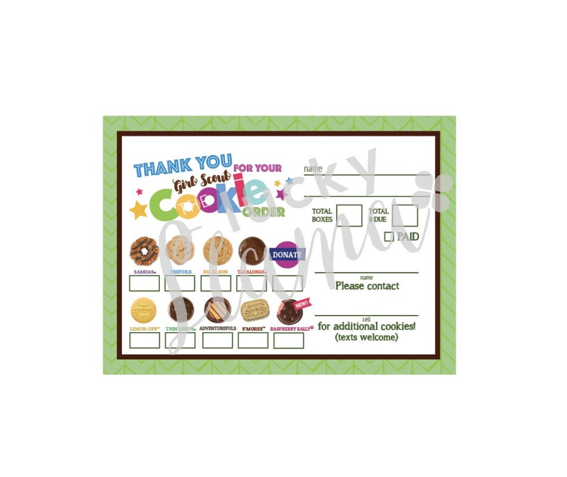 LBB Girl Scout Cookie Order Form/receipt 9 Cookies No Gf - Etsy