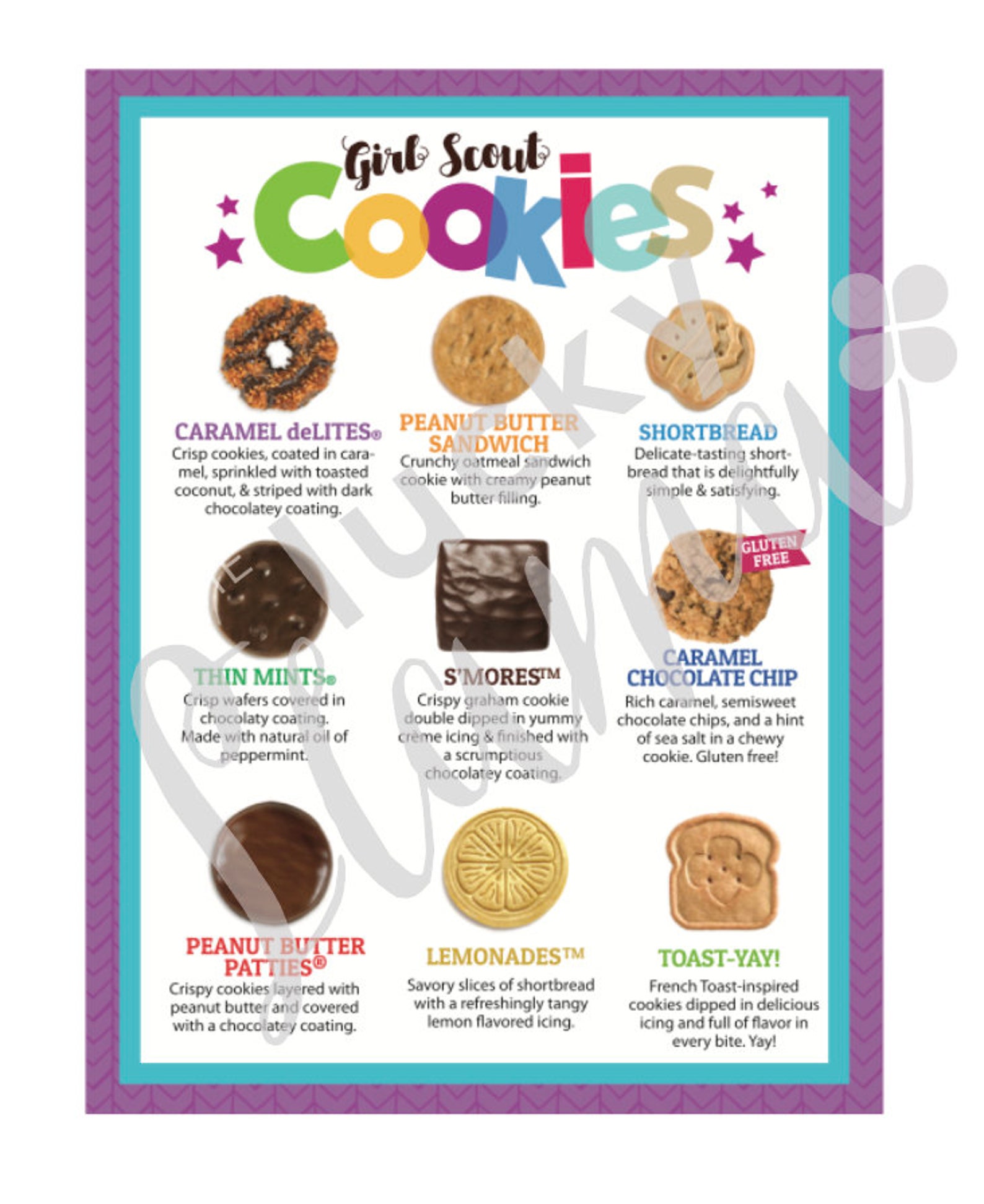 Abc Girl Scout Cookie Menu 8 5 X 11 Printable Etsy