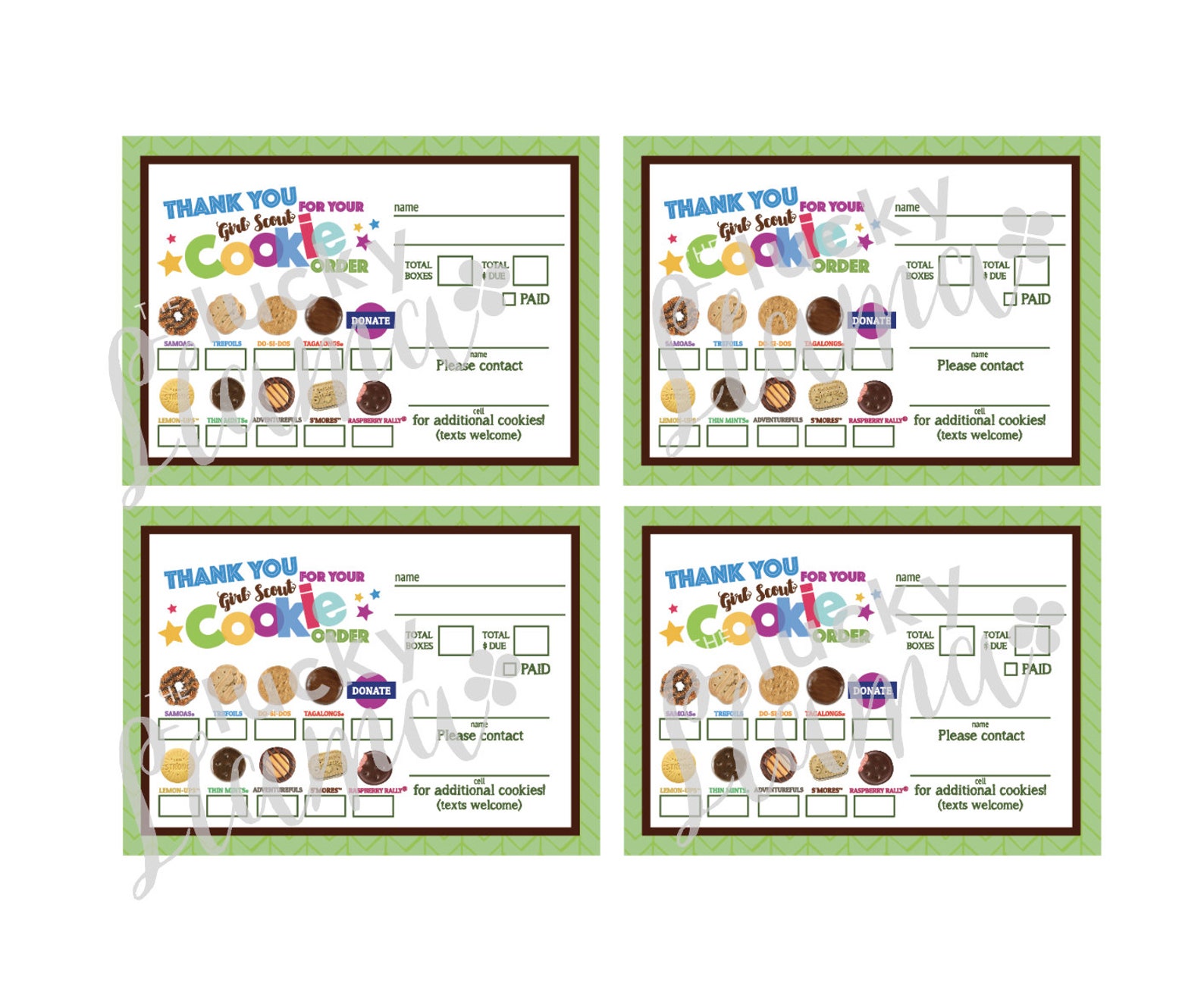 LBB Girl Scout Cookie Order Form/receipt 9 Cookies No Gf - Etsy