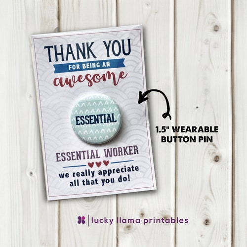 Essential Worker Button Pin and Thank You Card Essential - Etsy