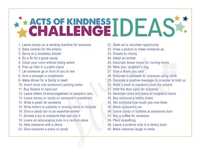 Act of Kindness Challenge Chart and Printables Instant - Etsy