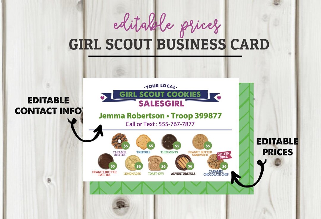 Editable LBB and ABC Girl Scout Cookie Business Cards - Digital File ...