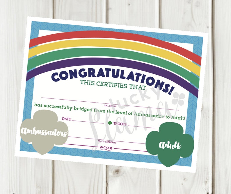 Editable Girl Scouts Bridge to Adult Certificate Instant | Etsy