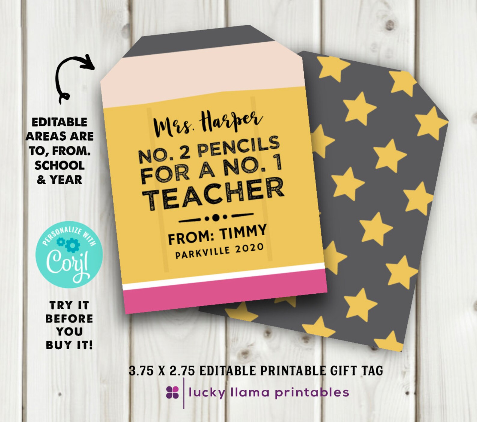 Editable Pencil Gift Tag Instant Download | Etsy