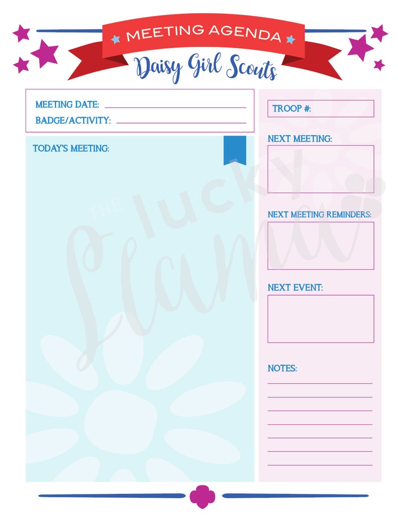 Editable Printable Daisy Girl Scout Meeting Agenda | Etsy