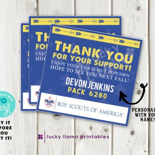 Editable Thank You Cards for Cub Scouts - Etsy