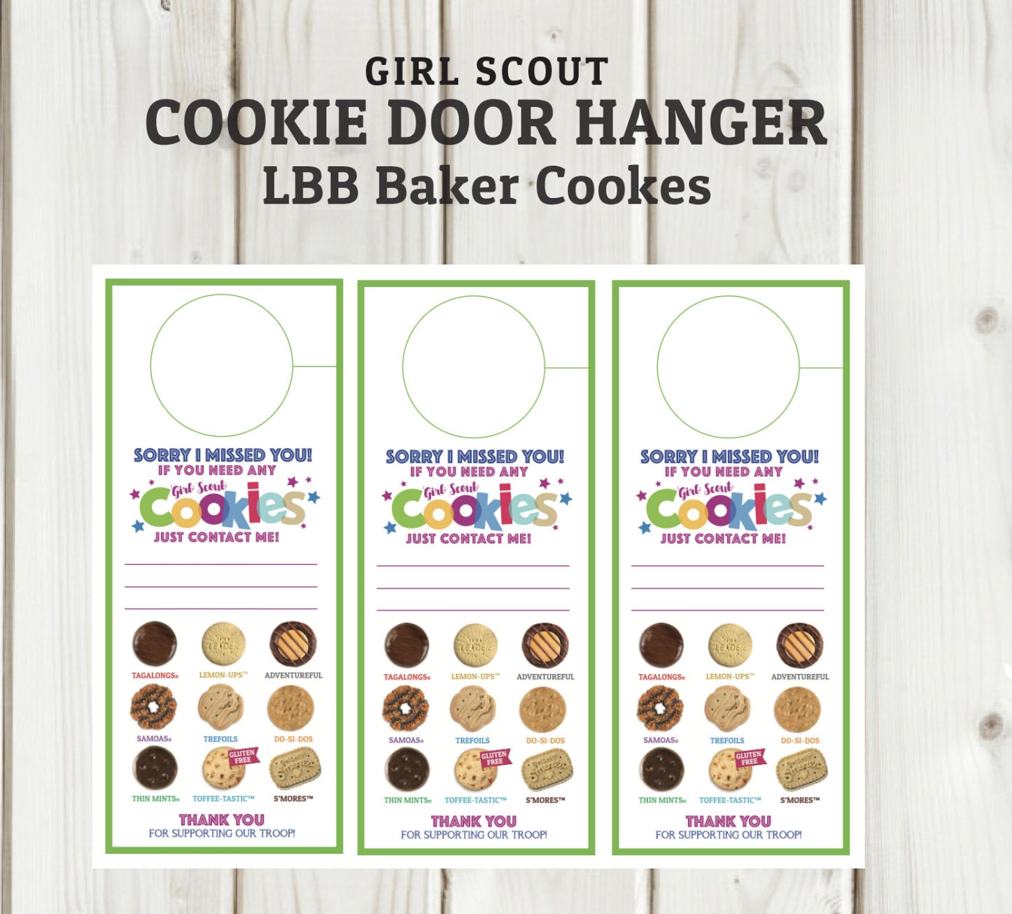 ABC Girl Scout Cookie Door Hangers - 9 Cookies - Instant Download ...