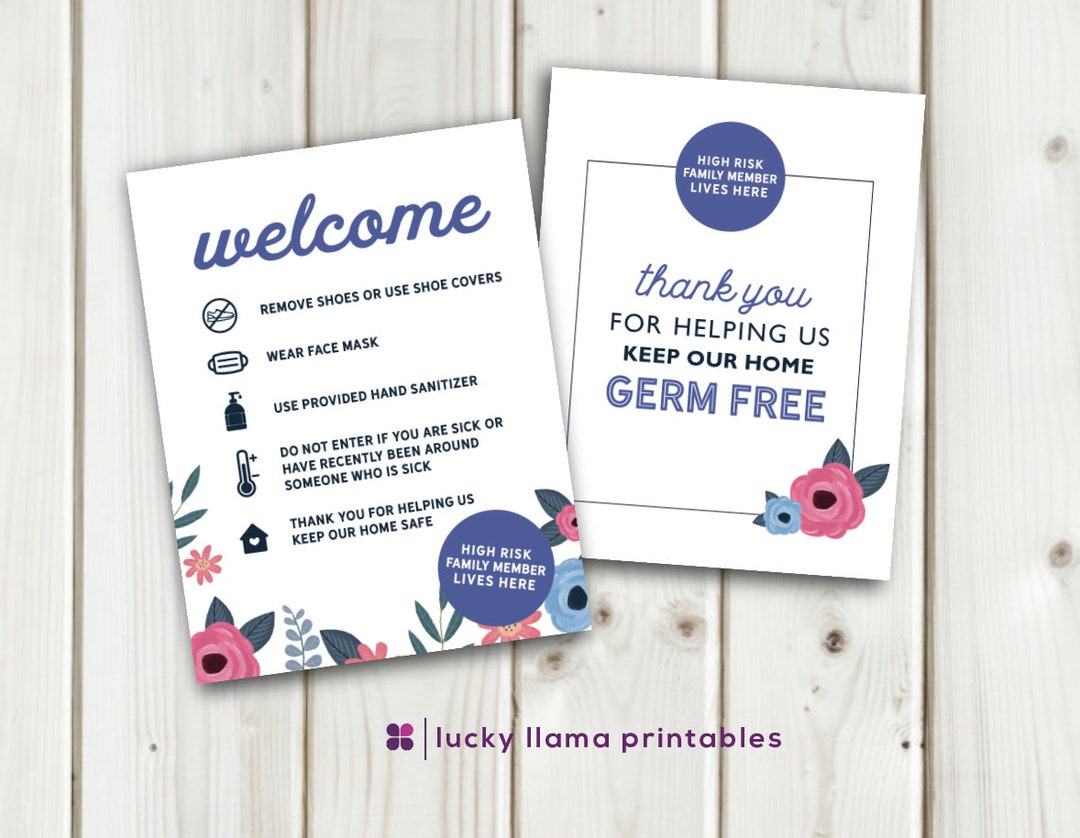 Printable Germ Free - High Risk Family Member Home Sign Set (face Mask ...