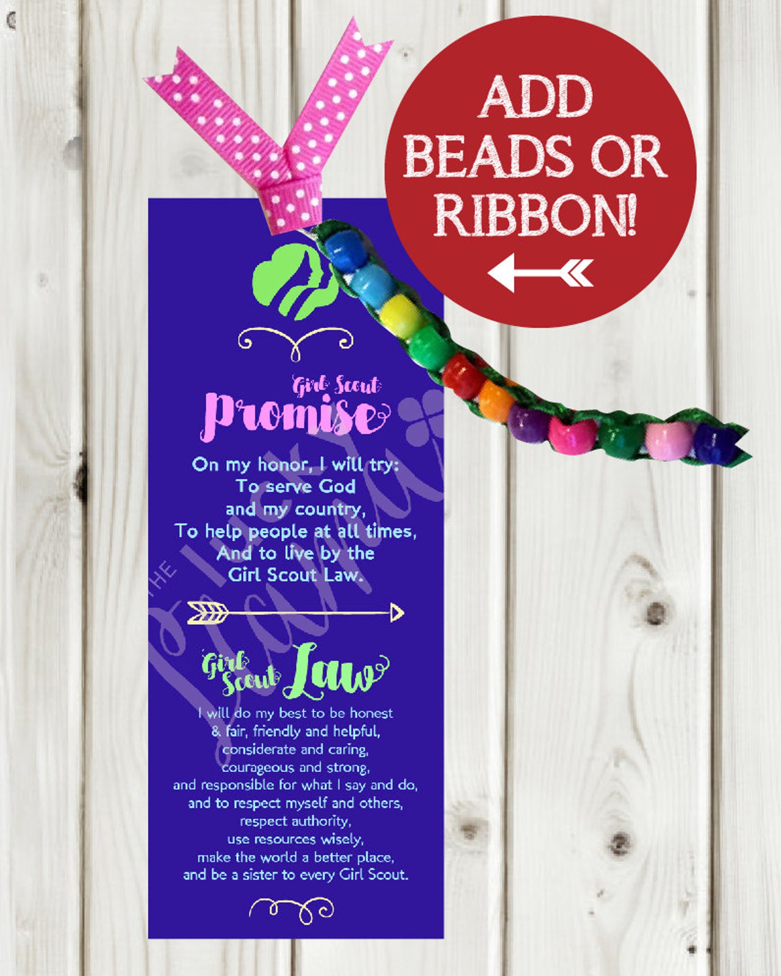 Girl Scout Promise & Law PRINTABLE Bookmark/craft - Etsy