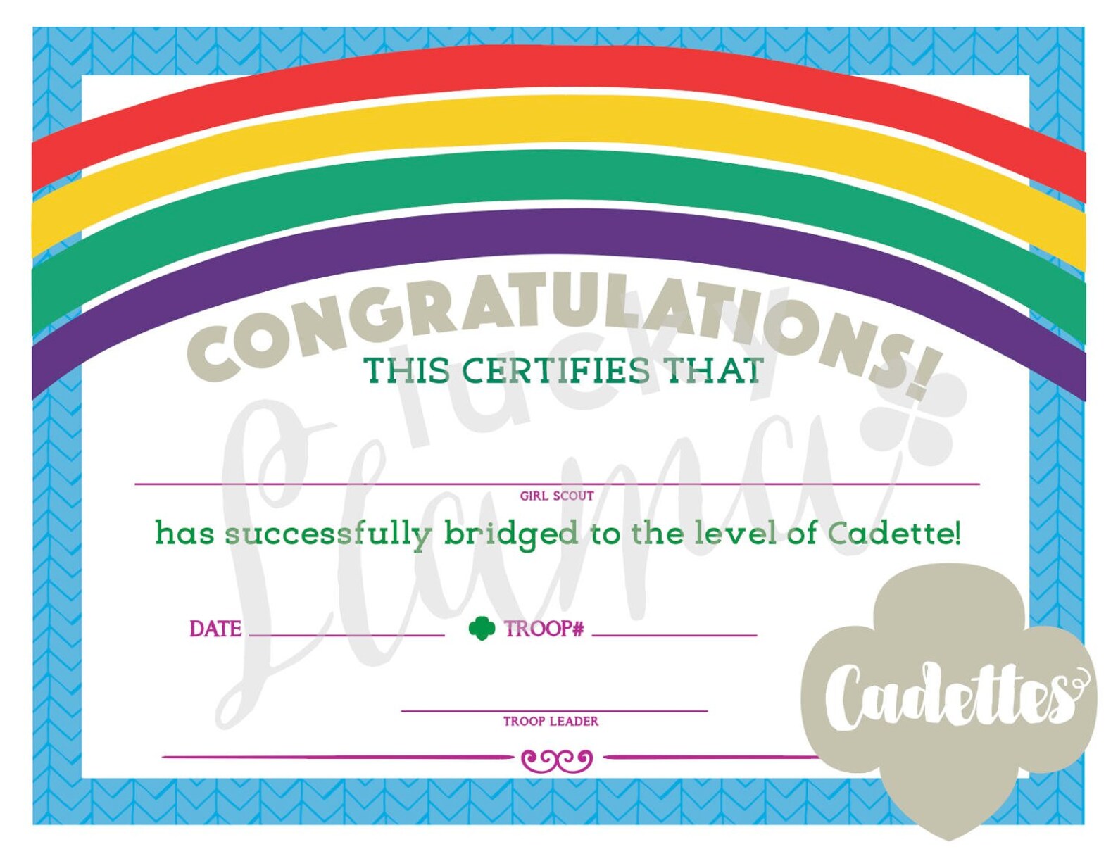 Girl Scouts Bridging to Cadette Certificate Instant Download - Etsy
