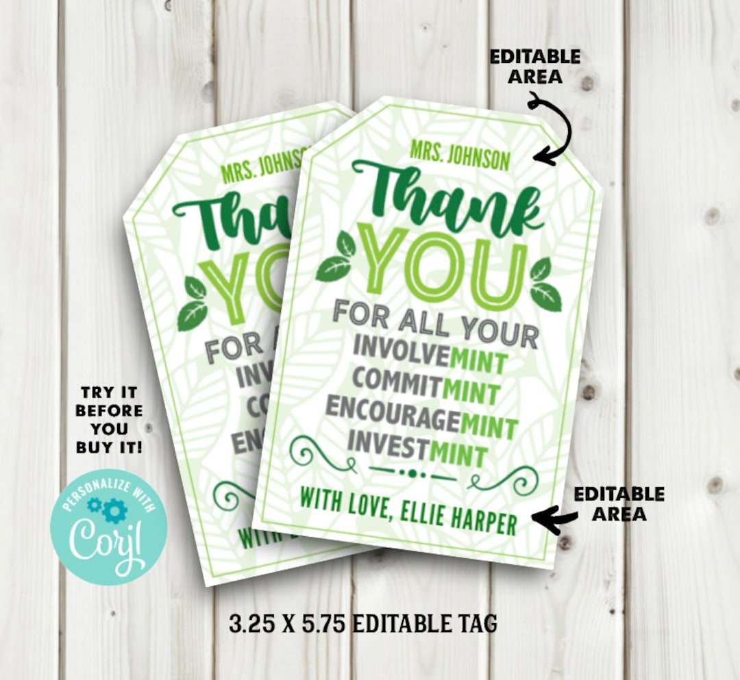 Editable Mint Thank You Gift Tag Instant Download - Etsy