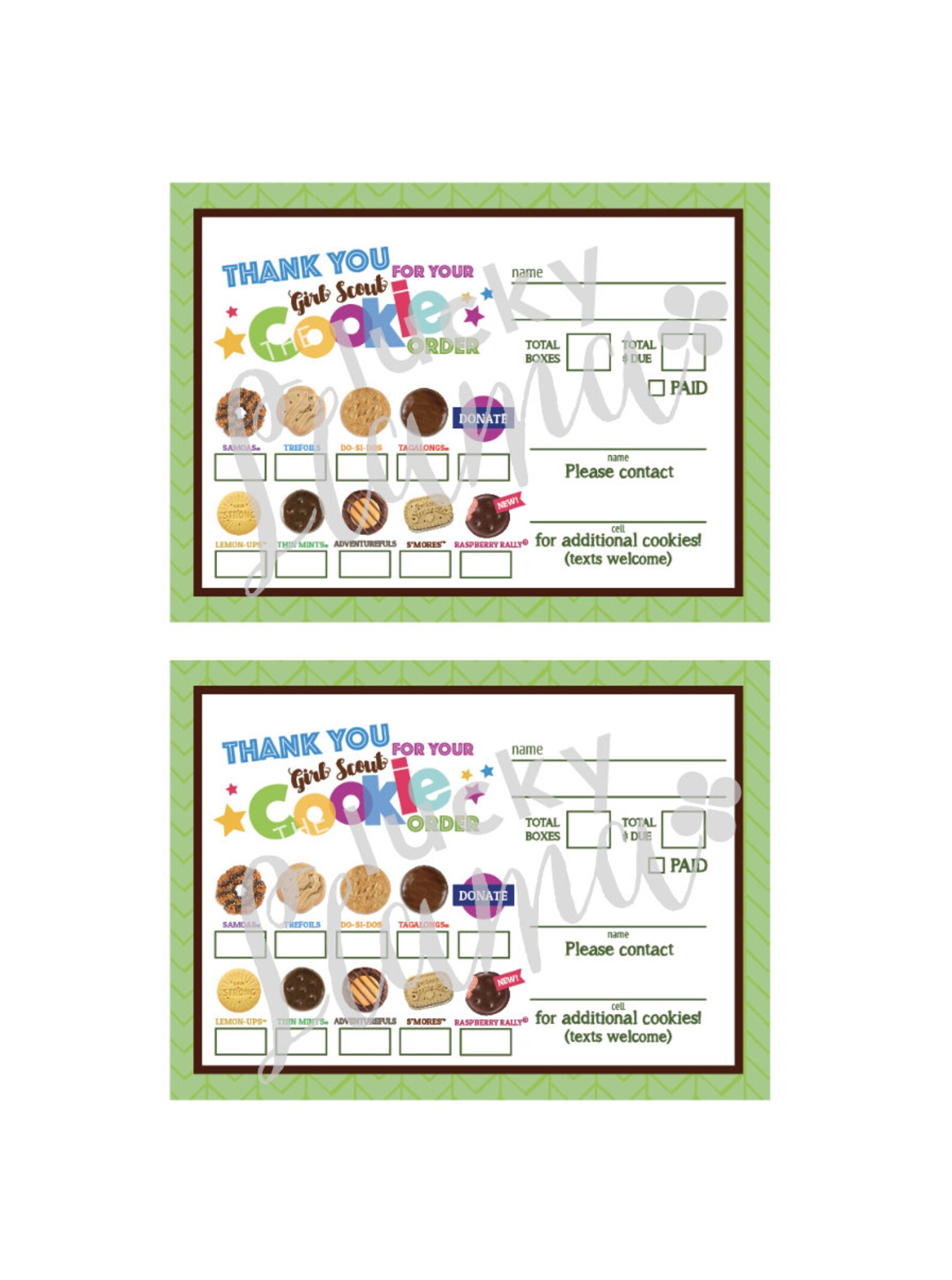 LBB Girl Scout Cookie Order Form/receipt 9 Cookies No Gf - Etsy